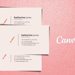 Printable Business Card Template, Pink Business Card Template, Instant ...