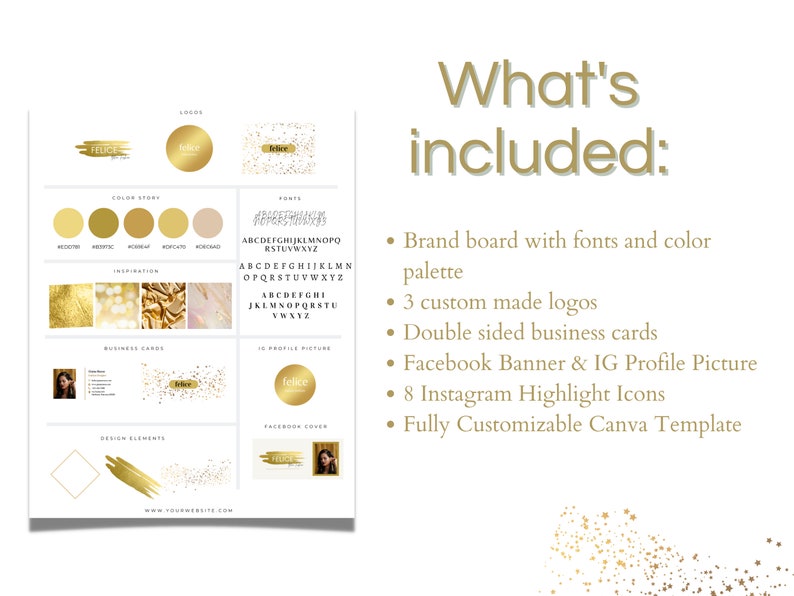 Gold Brand Kit Template | Canva Brand Kit Template | Mini Brand Board ...