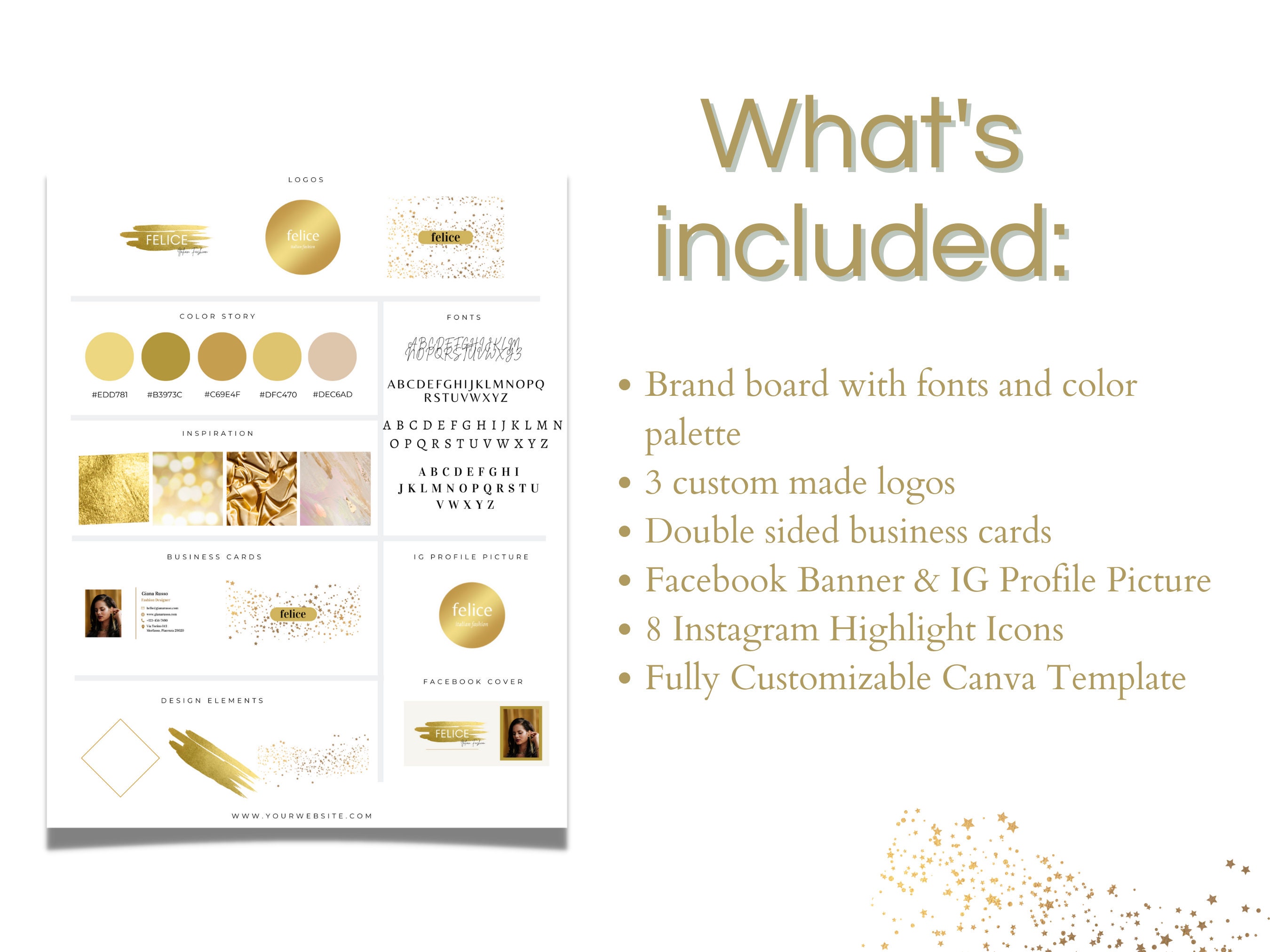 Gold Brand Kit Template | Canva Brand Kit Template | Mini Brand Board ...