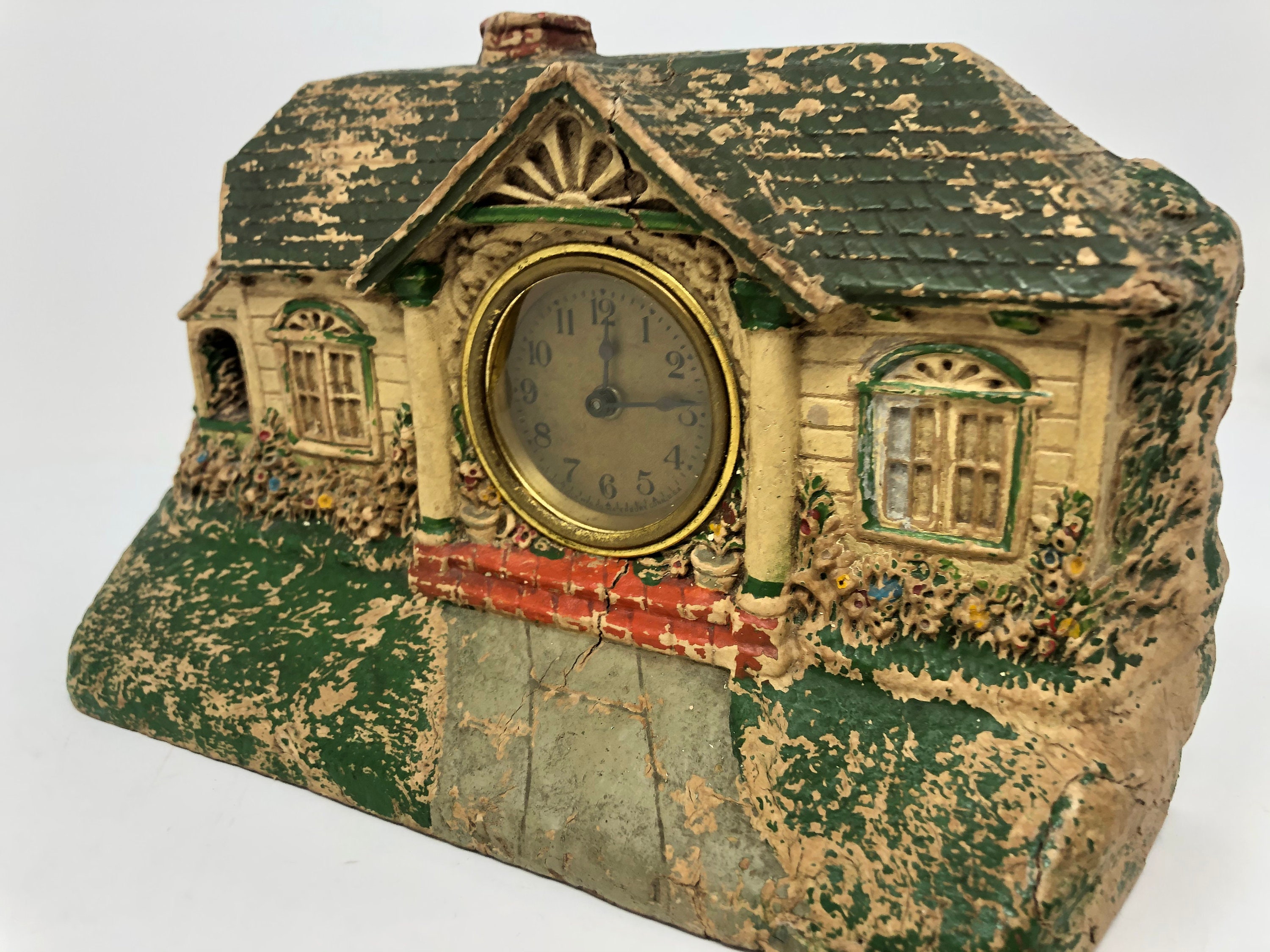 Vintage Shabby Chic Mantle Clock, Wood Bungalow Tabletop Clock ...