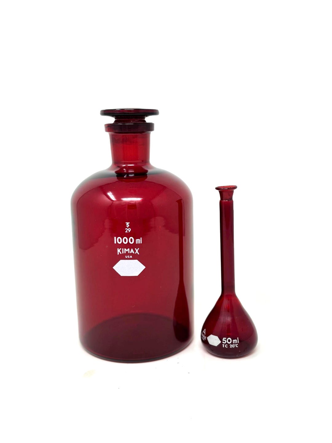 Vintage Red Kimax 1000 Ml Reagent Bottle and 50 Ml Beaker, Vintage Red ...