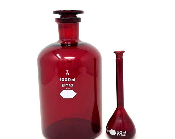 Vintage Red Kimax 1000 Ml Reagent Bottle and 50 Ml Beaker, Vintage Red ...