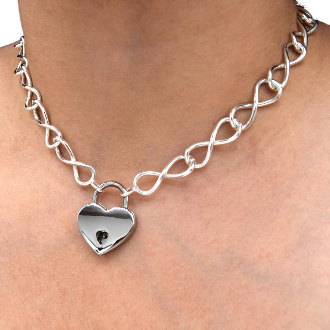 BDSM 24/7 Locking Day Collar Large Heavy Infinity Links 925 Sterling ...