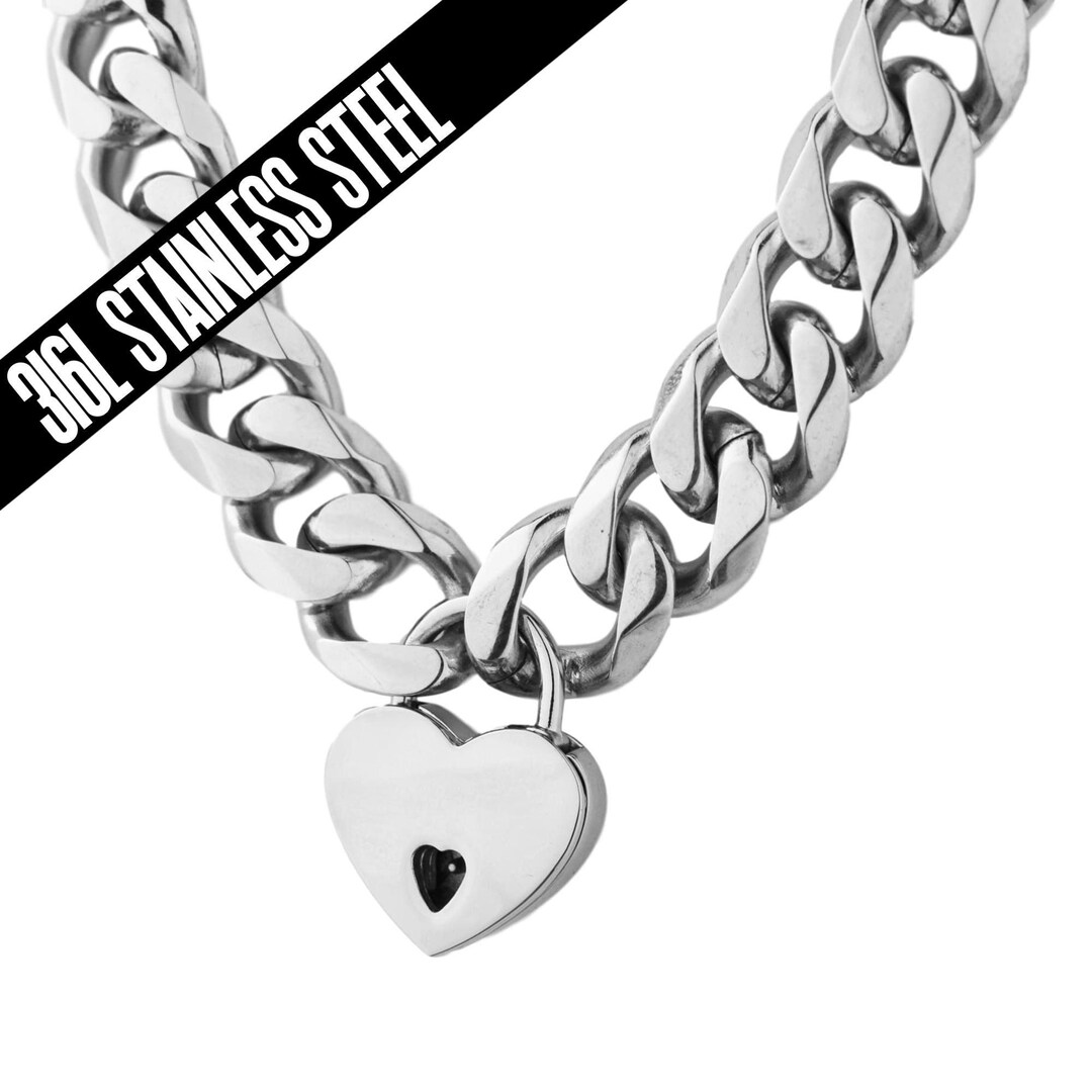HEAVY Solid High Quality 316L Stainless Steel Chain Locking BDSM Slave ...