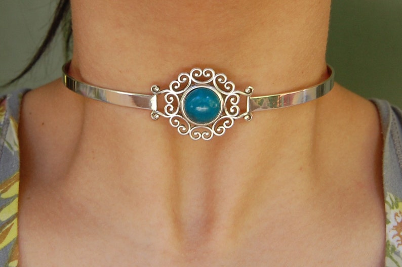 Blue Chrysocolla Solid 925 Sterling Silver Discreet Neck Cuff - Etsy Canada