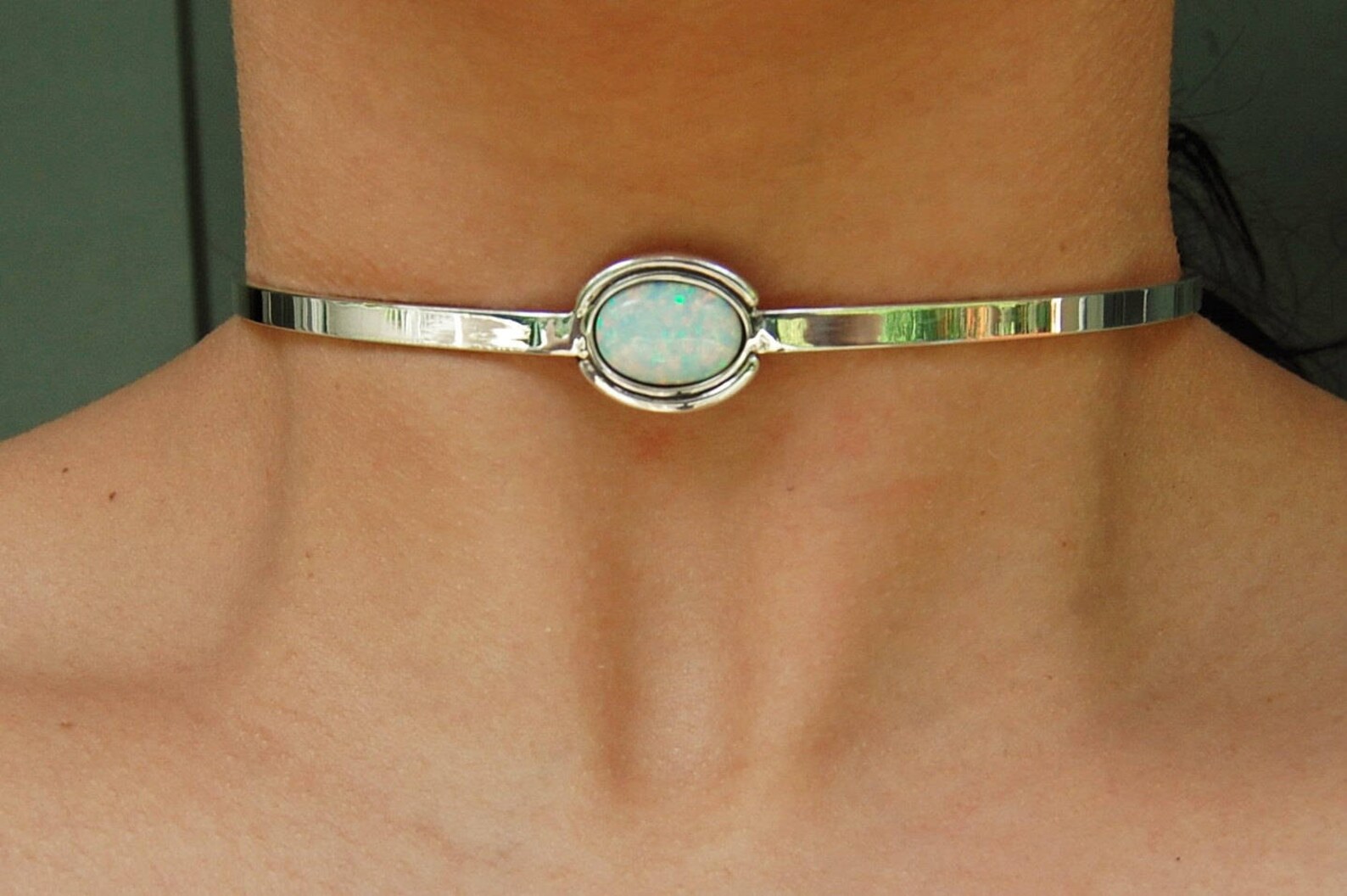 Solid 925 Sterling Silver LC Fire Opal Discreet Neck Cuff - Etsy