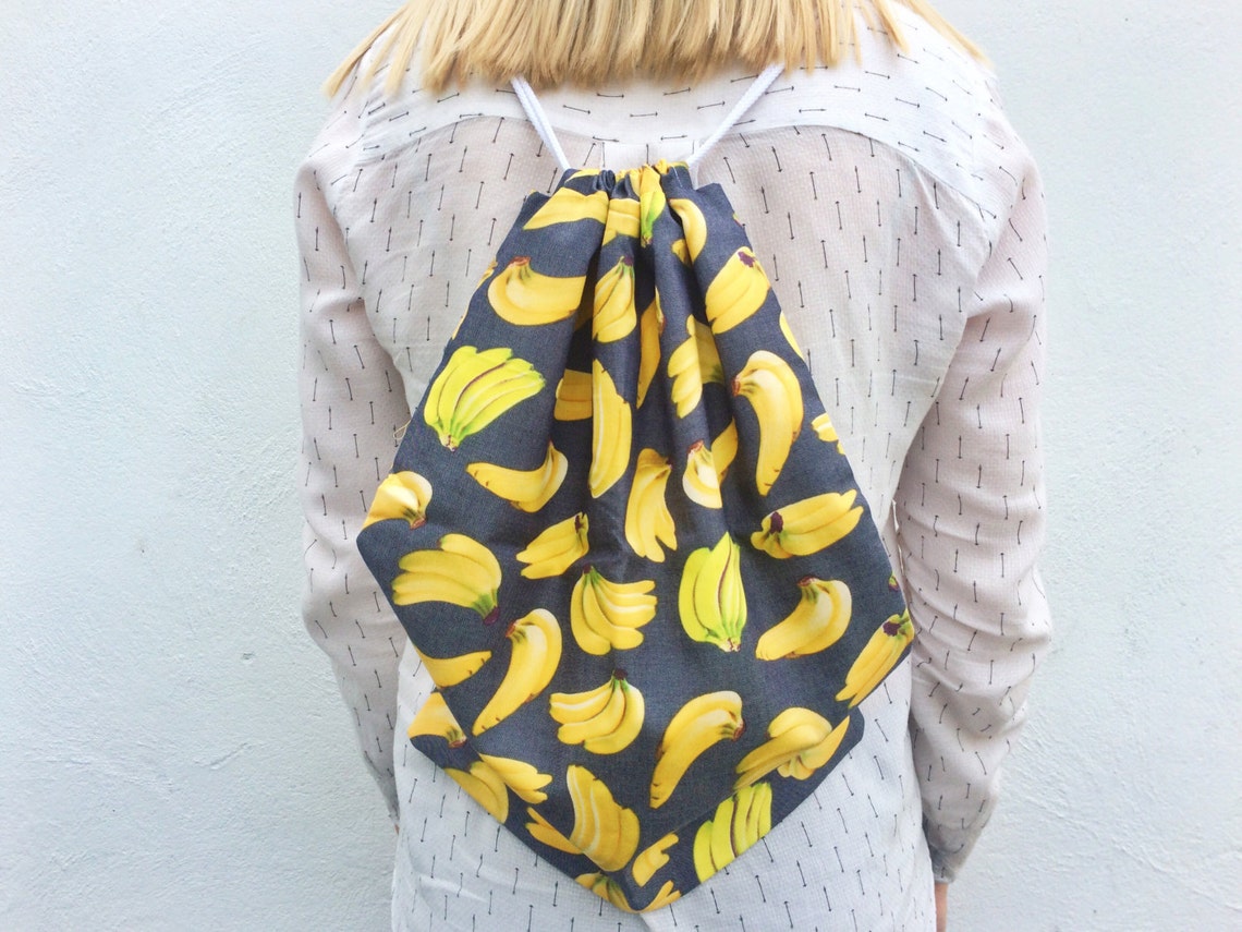 Handmade Banana Print Drawstring Backpack - Etsy