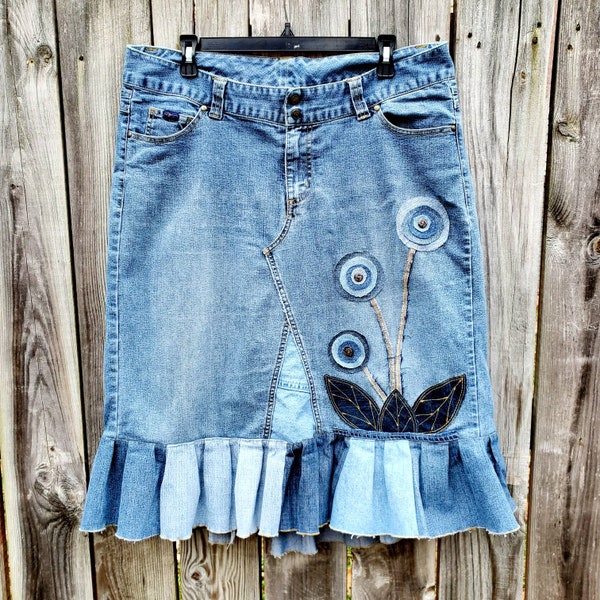 Upcycled Denim Skirt - Etsy