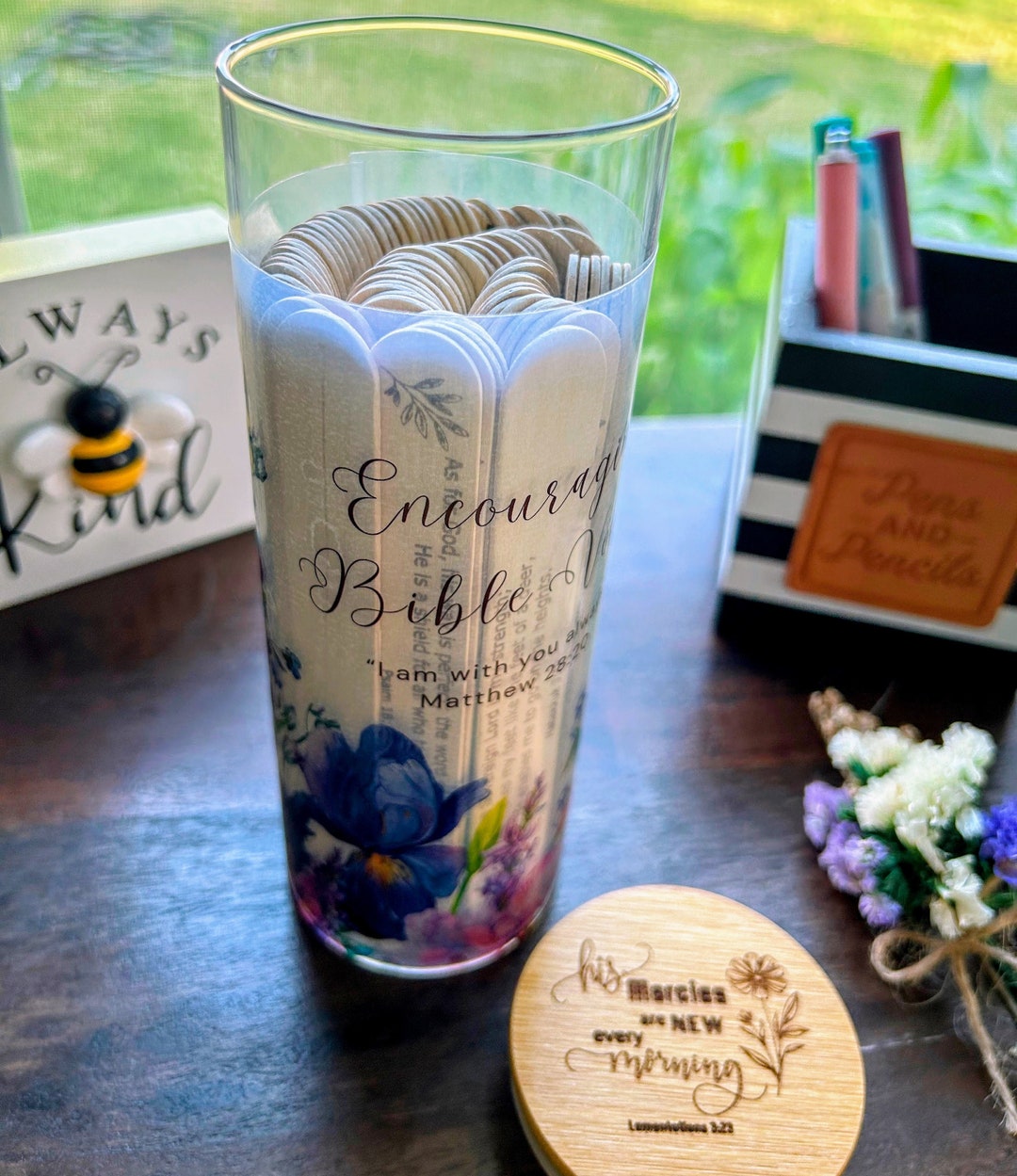 Encouraging Bible NIV Verses Glass Jar/80 Engraved Sticks on Glass Jar ...