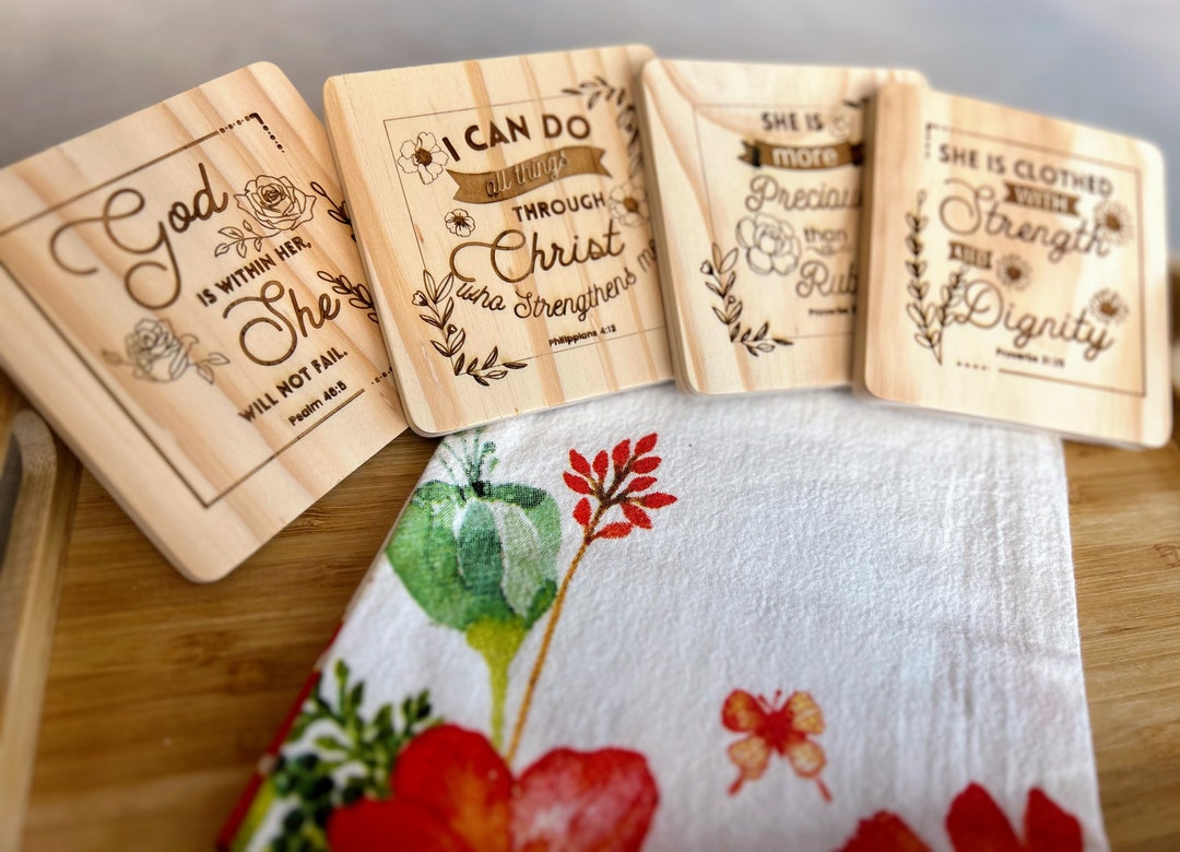 Wood Bible Verse Coasters - Set of 4/mother's Day Coasters/christmas ...