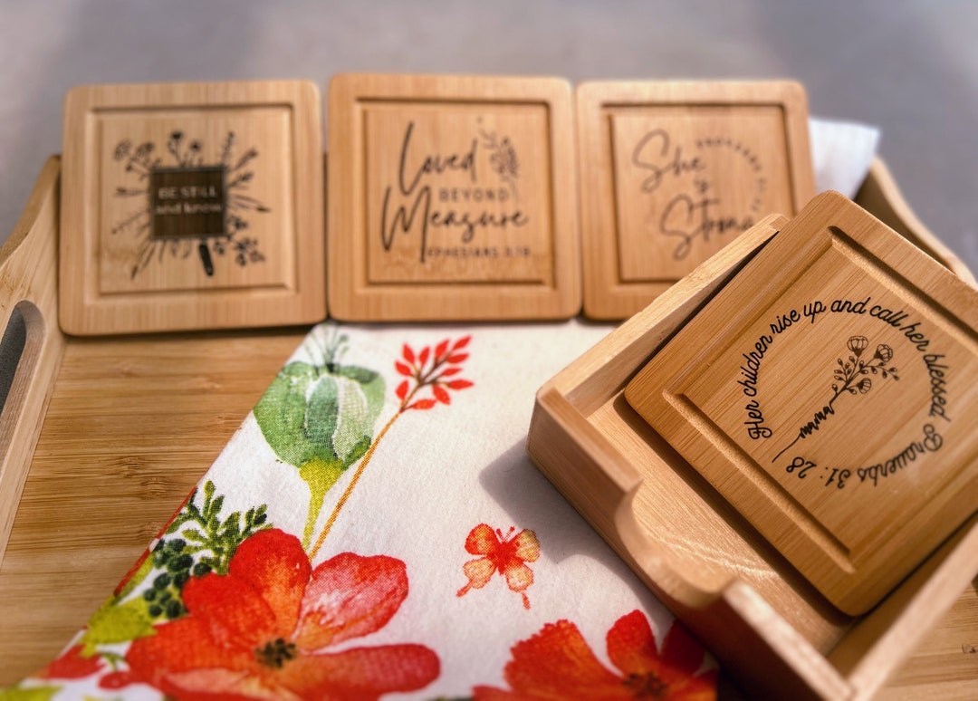 Faithful Finds Wood Bible Verse Coasters - Set of 4, Mother's Day Gift ...