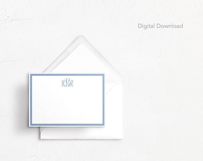 EDITABLE, Bold Border Monogram Notecard, Digital Download, Printable ...