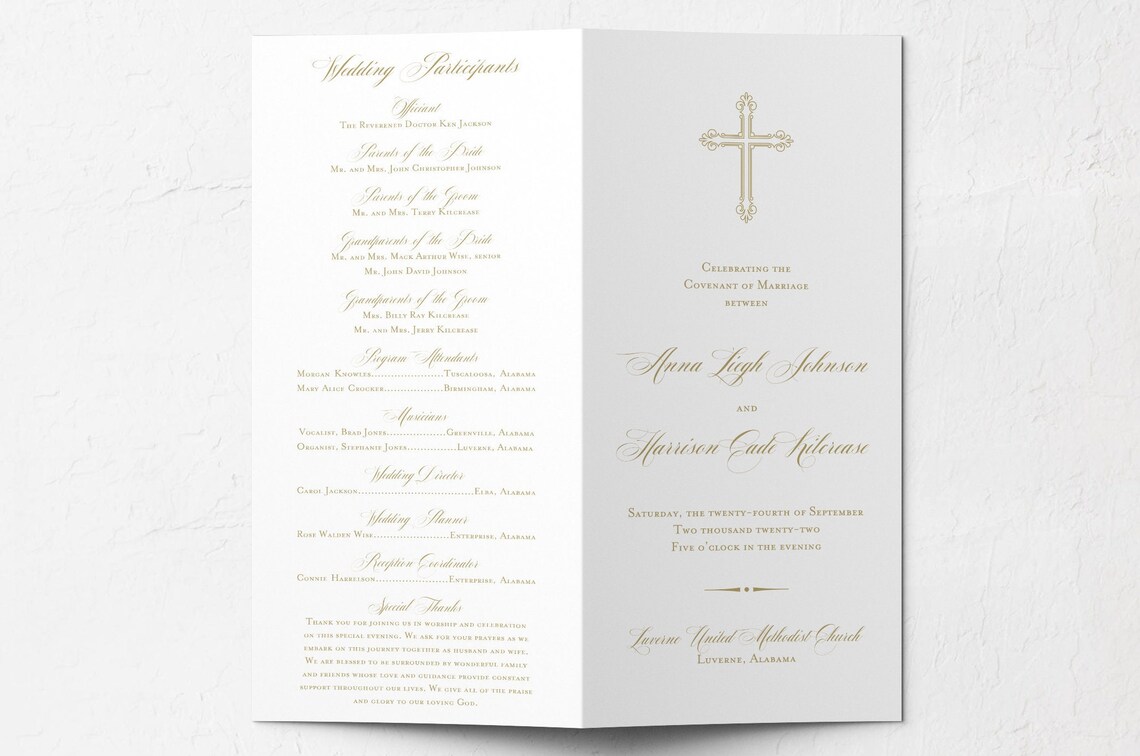 Editable Classic Wedding Program Template Folded 4.25x11 - Etsy
