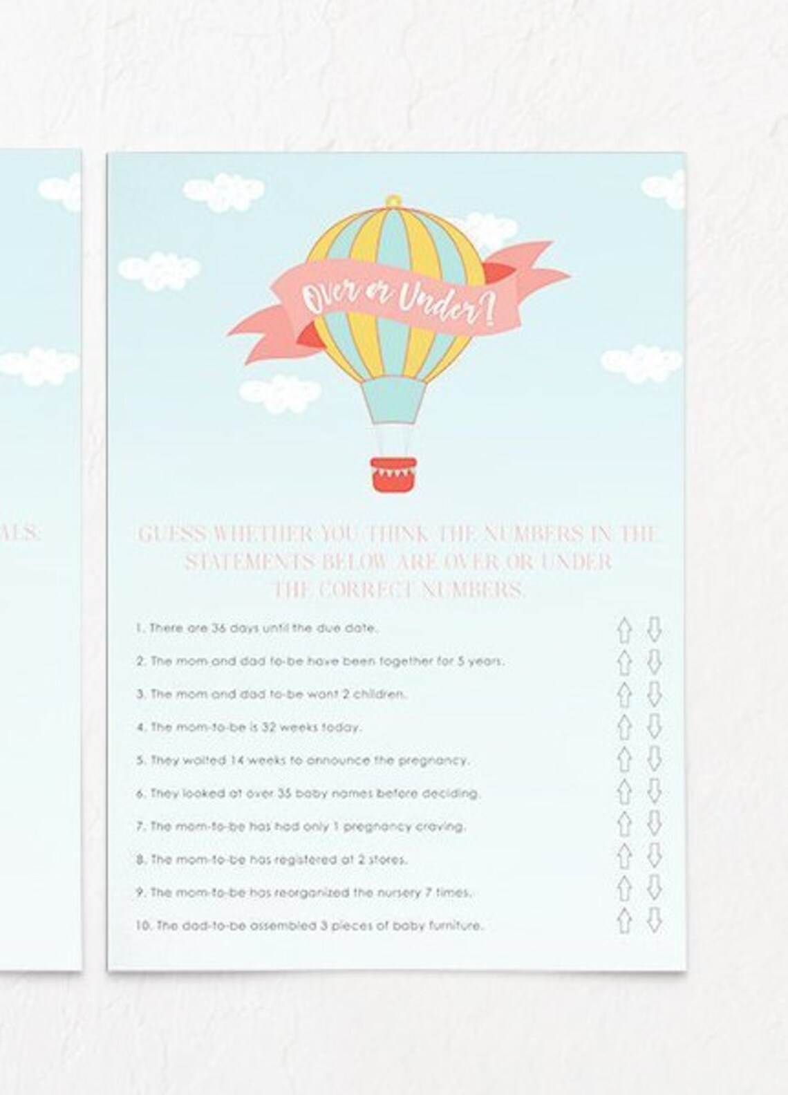Hot Airhot Air Balloon Baby Shower Game Bundle, Digital Download, Set ...