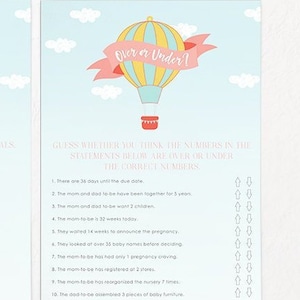 Hot Airhot Air Balloon Baby Shower Game Bundle, Digital Download, Set ...