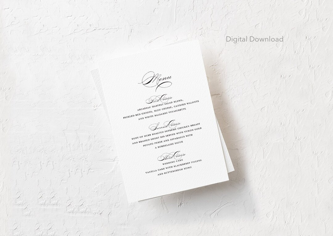 Editable Wedding Reception Menu Template, Digital Download, Printable ...