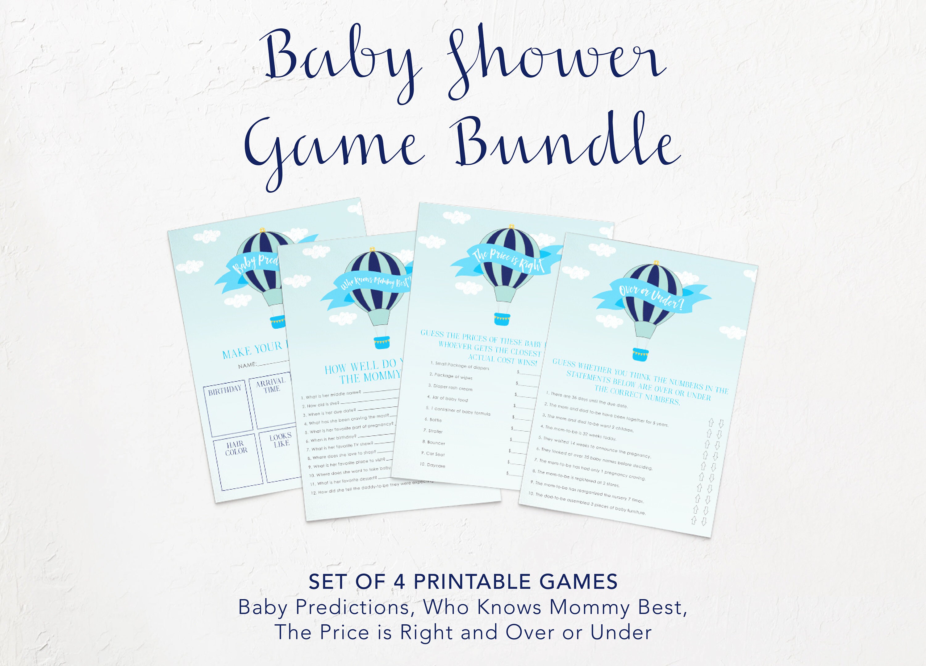 Hot Air Balloon Baby Shower Game Bundle, Digital Download, Set of 4 ...