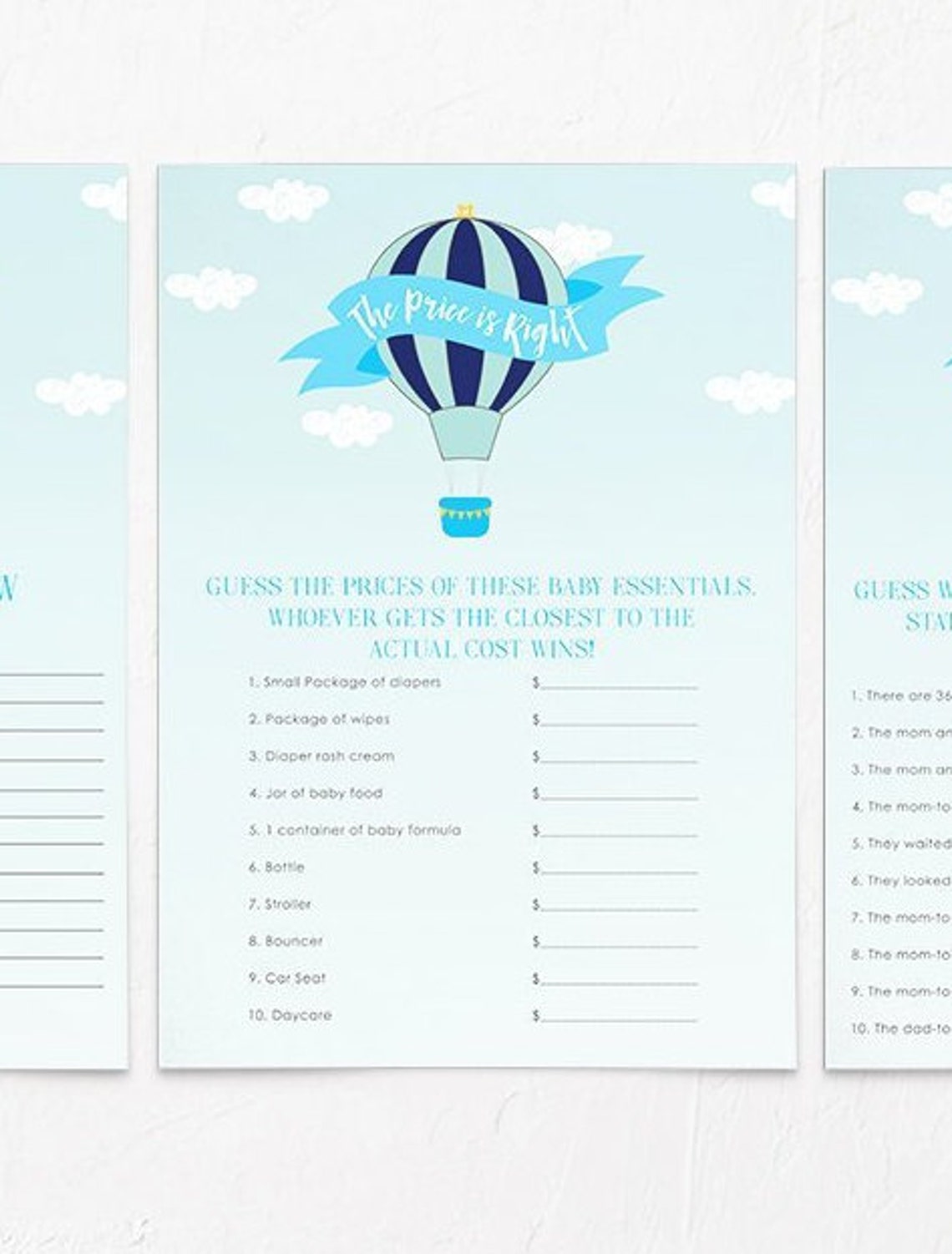 Hot Air Balloon Baby Shower Game Bundle, Digital Download, Set of 4 ...