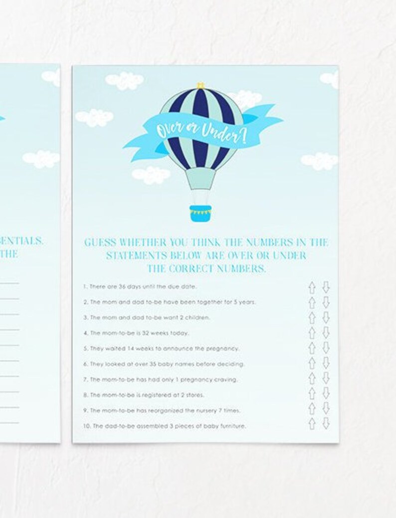 Hot Air Balloon Baby Shower Game Bundle, Digital Download, Set of 4 ...