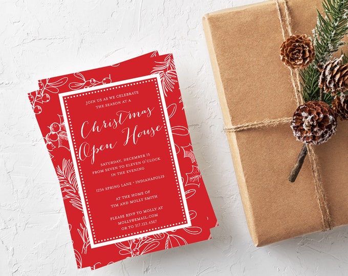 Holiday Open House Invitation Template, Printable Christmas Party ...
