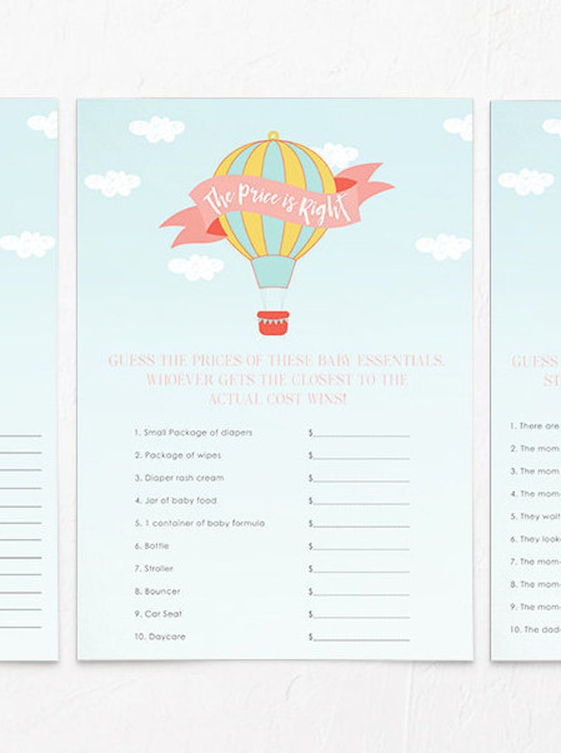 Hot Airhot Air Balloon Baby Shower Game Bundle, Digital Download, Set ...