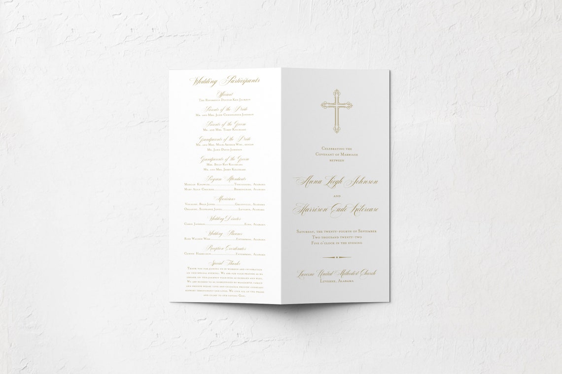 Editable Classic Wedding Program Template Folded 4.25x11 - Etsy