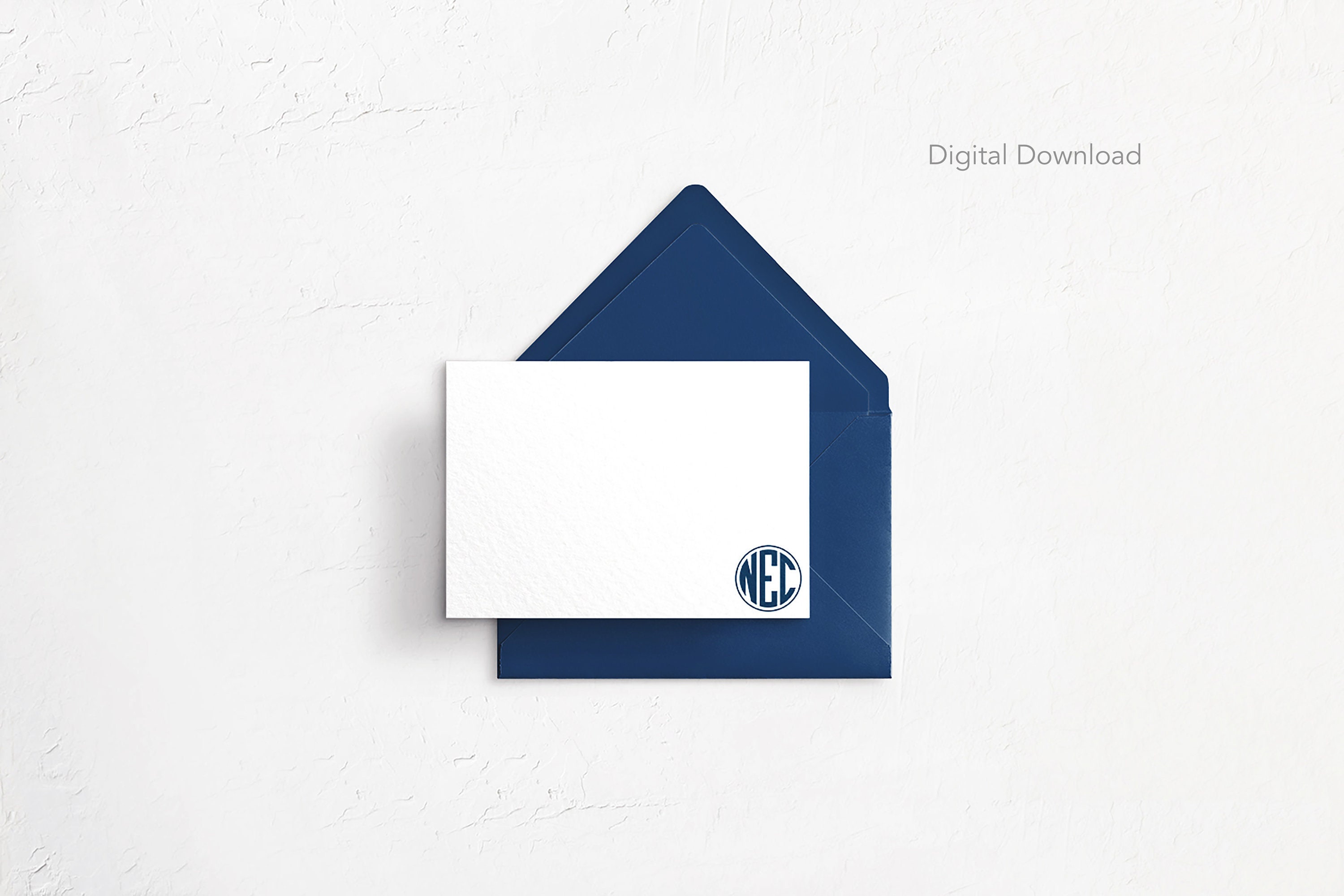 EDITABLE, Circle Monogram Note Card, Navy, Digital Download, Printable ...