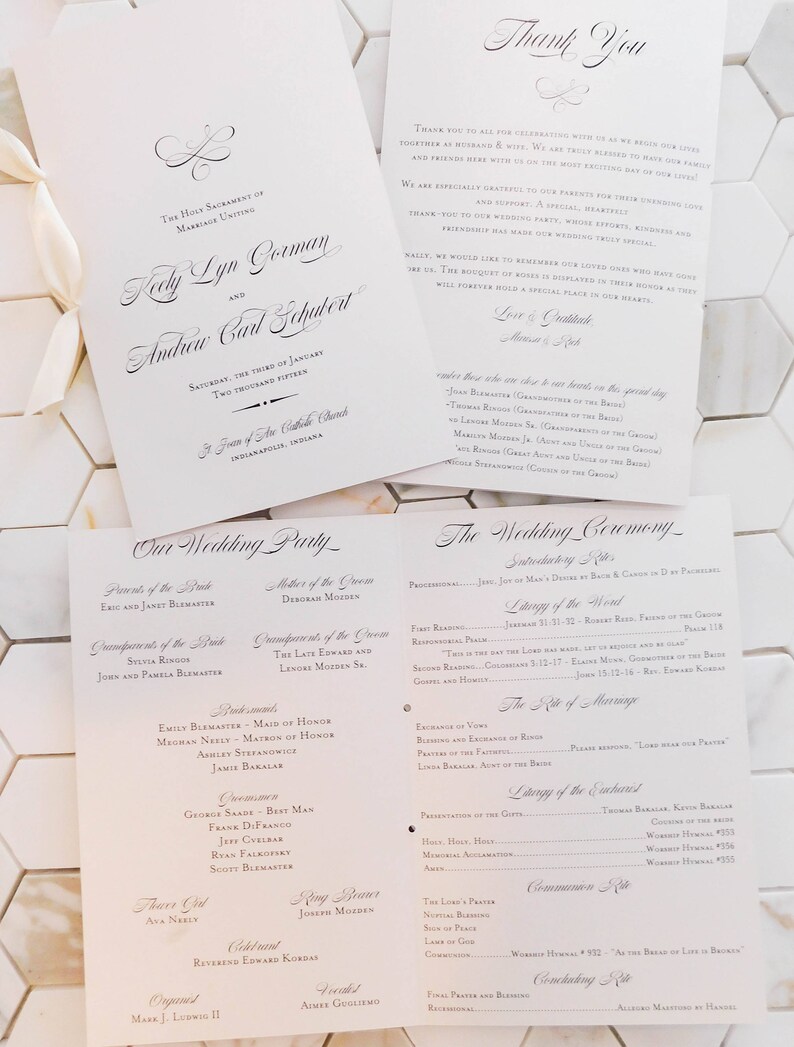 Classic Wedding Program With Ribbon Folded 8.5 X 11 DIGITAL - Etsy