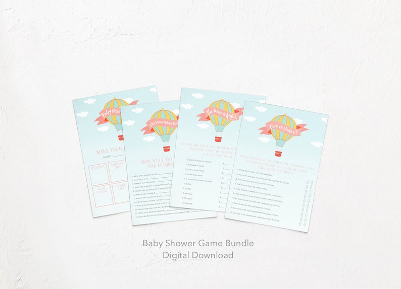 Hot Airhot Air Balloon Baby Shower Game Bundle, Digital Download, Set ...