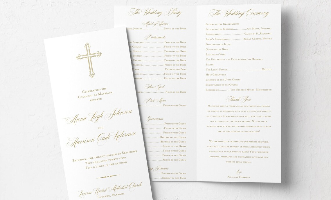 Editable Classic Wedding Program Template Folded 4.25x11 - Etsy
