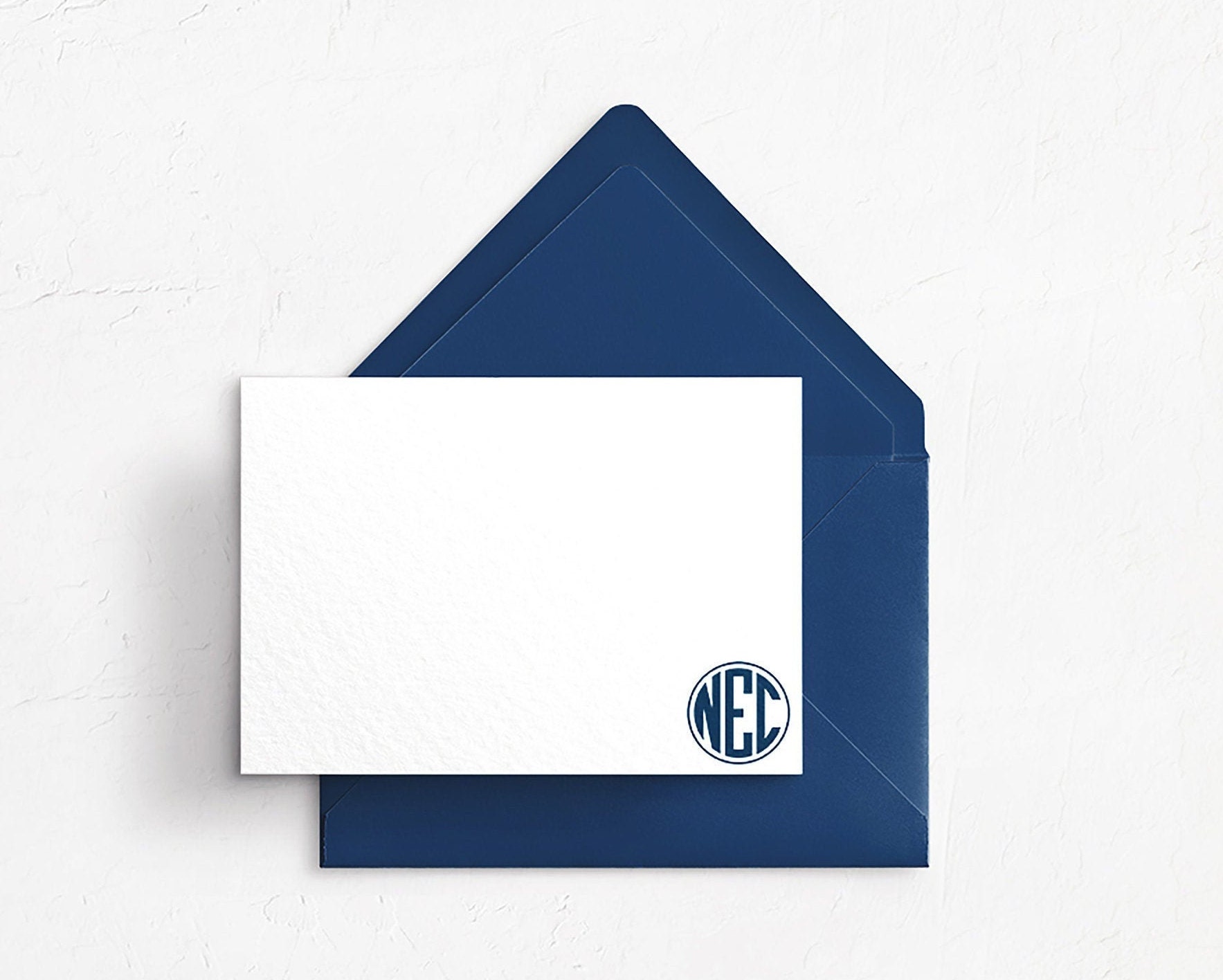EDITABLE, Circle Monogram Note Card, Navy, Digital Download, Printable ...