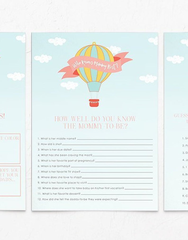 Hot Airhot Air Balloon Baby Shower Game Bundle, Digital Download, Set ...
