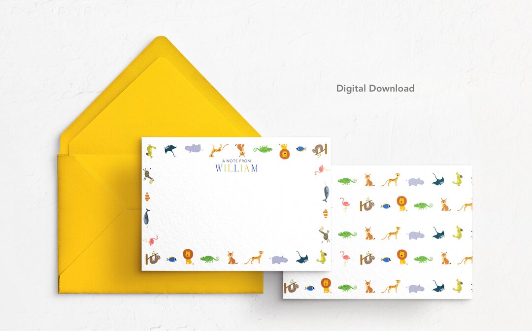 EDITABLE Animal Note Card, Digital Download, Printable, Personalized ...