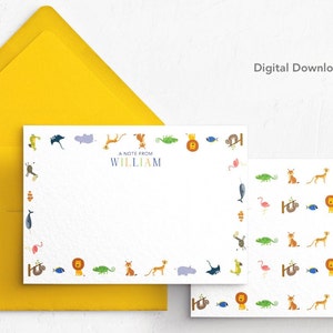 EDITABLE Animal Note Card, Digital Download, Printable, Personalized ...