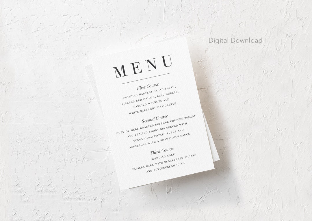 Editable Wedding Menu Card Template, Reception Card, Party Menu ...