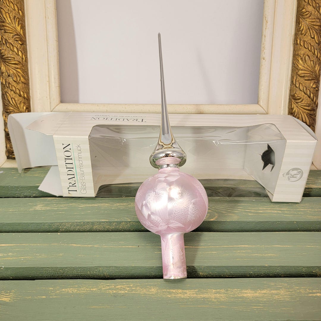 Vintage 1980s, 11 Inch Glass Tree Topper, Silver Spire-frost Pink Finial, Tradition Glas ...
