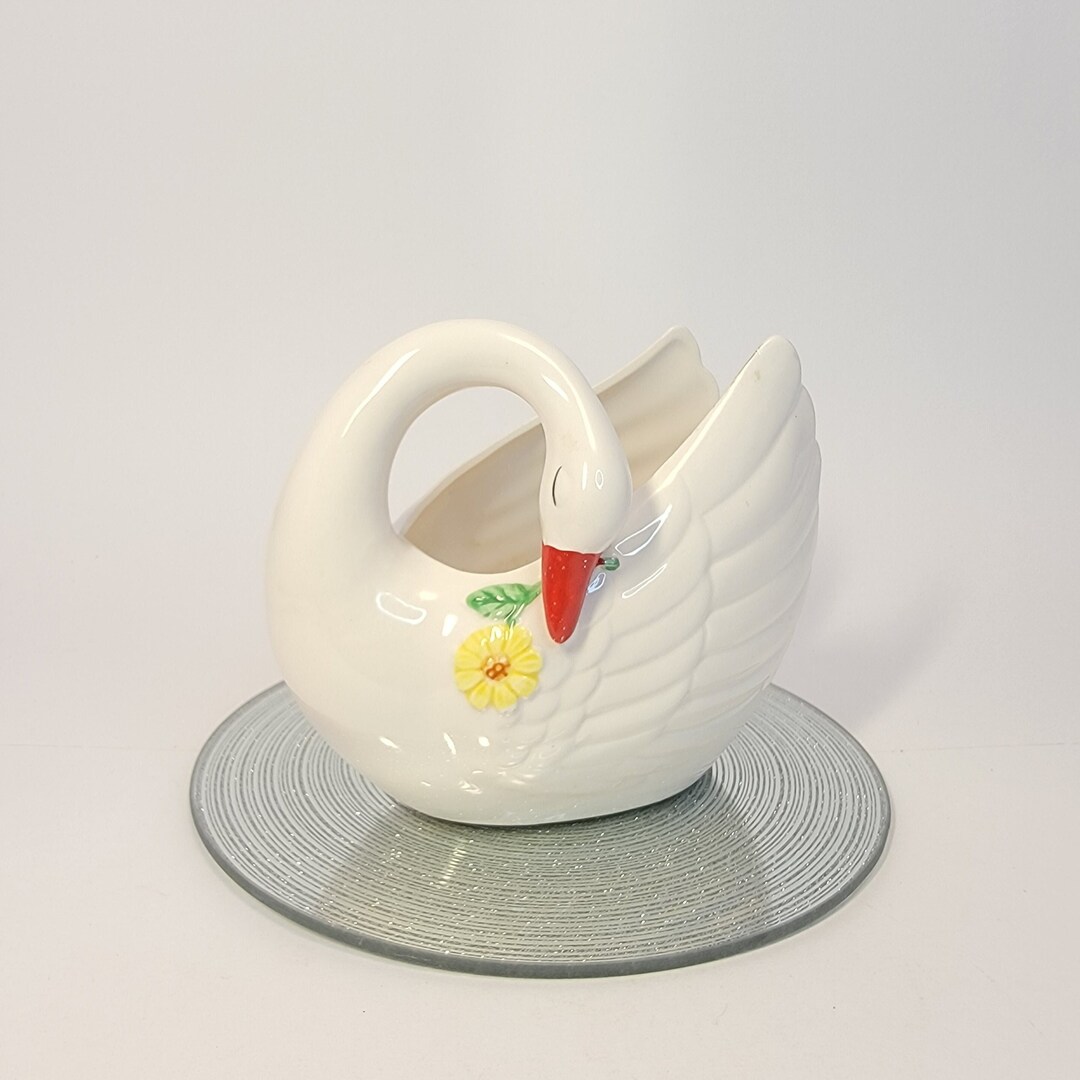 Vintage MCM, Nippon Yoko Boeki, Porcelain White Swan, Figurine Planter ...