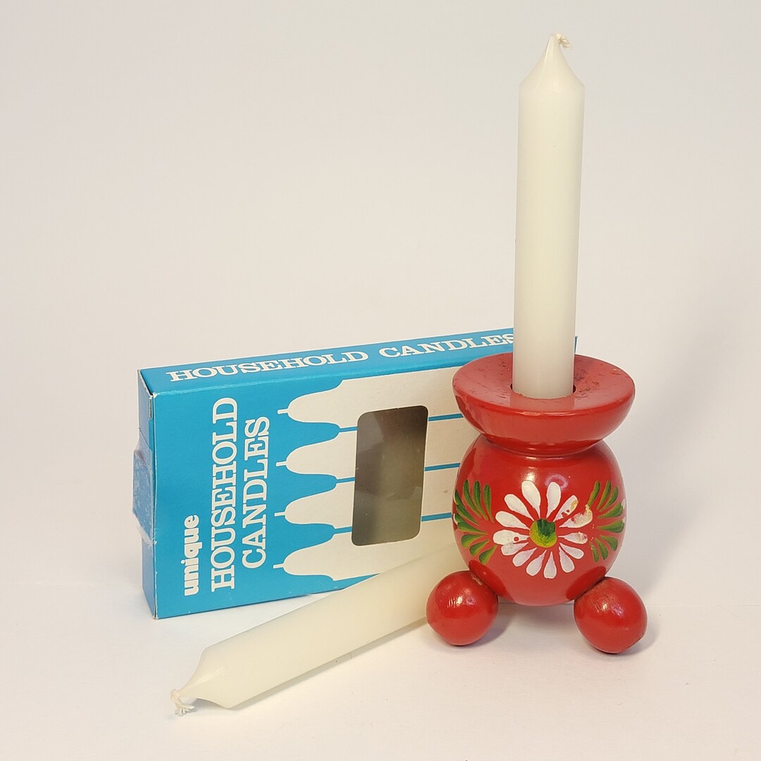 Vintage 1960-70s, Scandinavian Folk Art-red Wooden Candlestick Holder ...