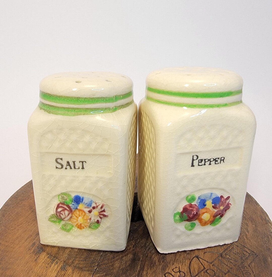 Vintage 1940s, Square Ceramic, Salt & Pepper, Shaker Set, Dotted ...