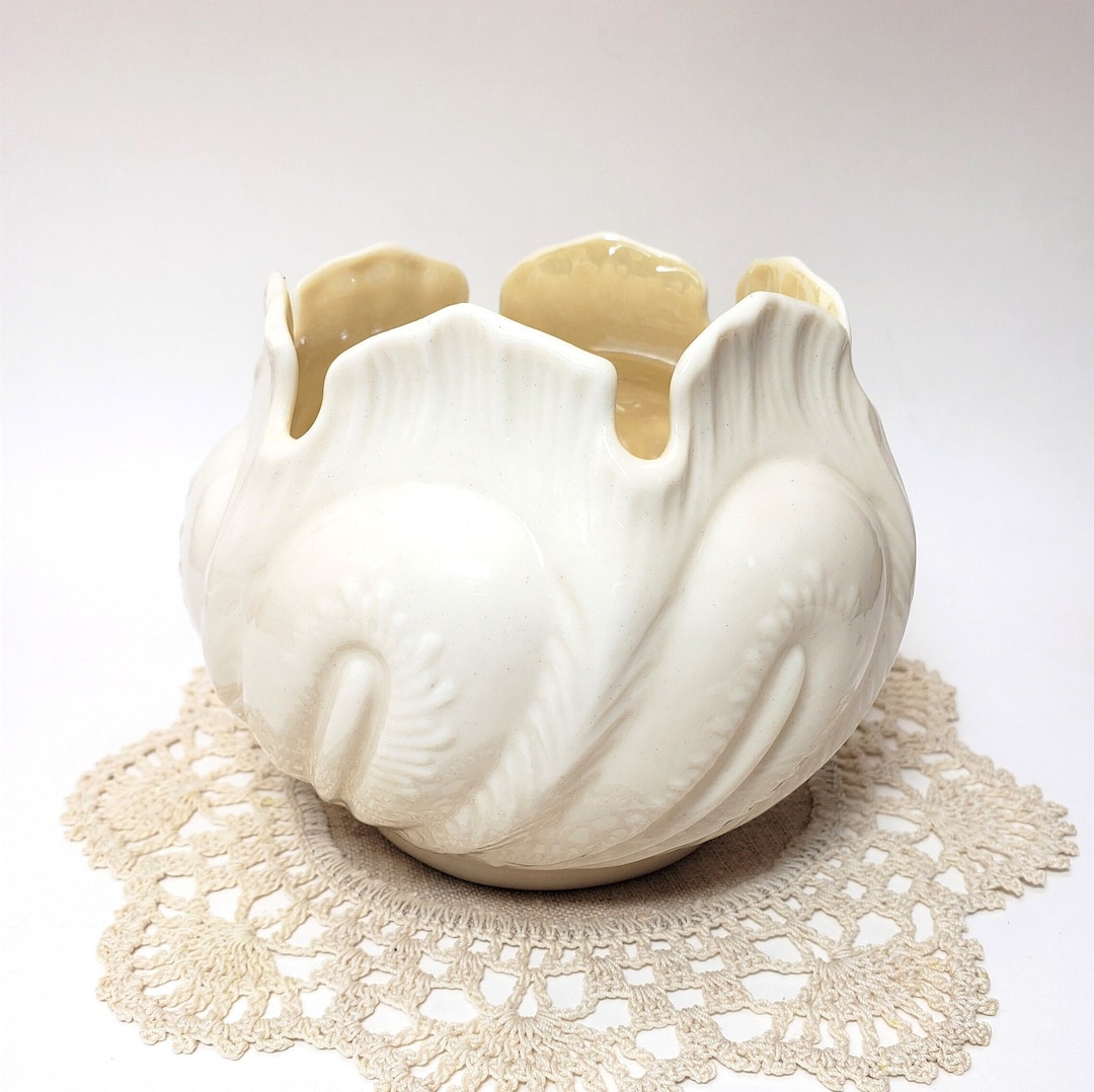 Vintage Belleek Cabbage Leaf Bowl, Belleek Porcelain Vase, Cob Luster ...