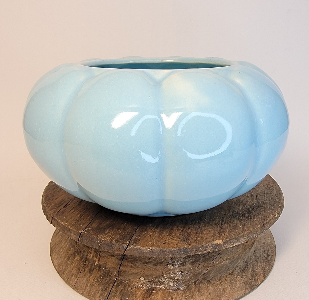 USA Pottery, 6 Inch Diam, Bowl Planter, Modern Pale Blue Glaze ...