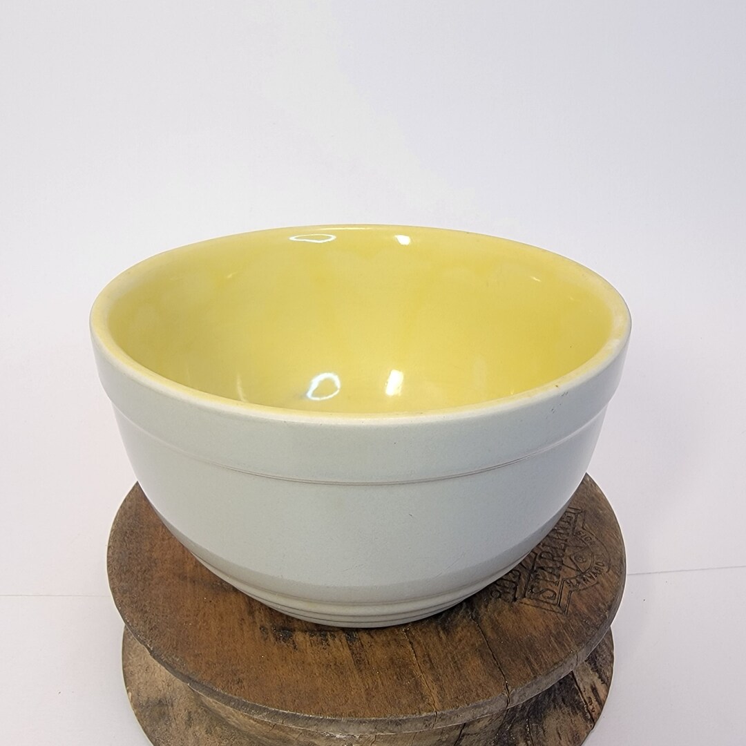 GE Round Bowl, HALL Ovenware China, Made for General Electric, Yellow & Gray, GE Refrigerator ...