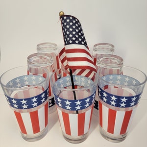 Vintage 1970s, Set of 9, Libbey Glassware, Patriotic Tumblers, Stars ...