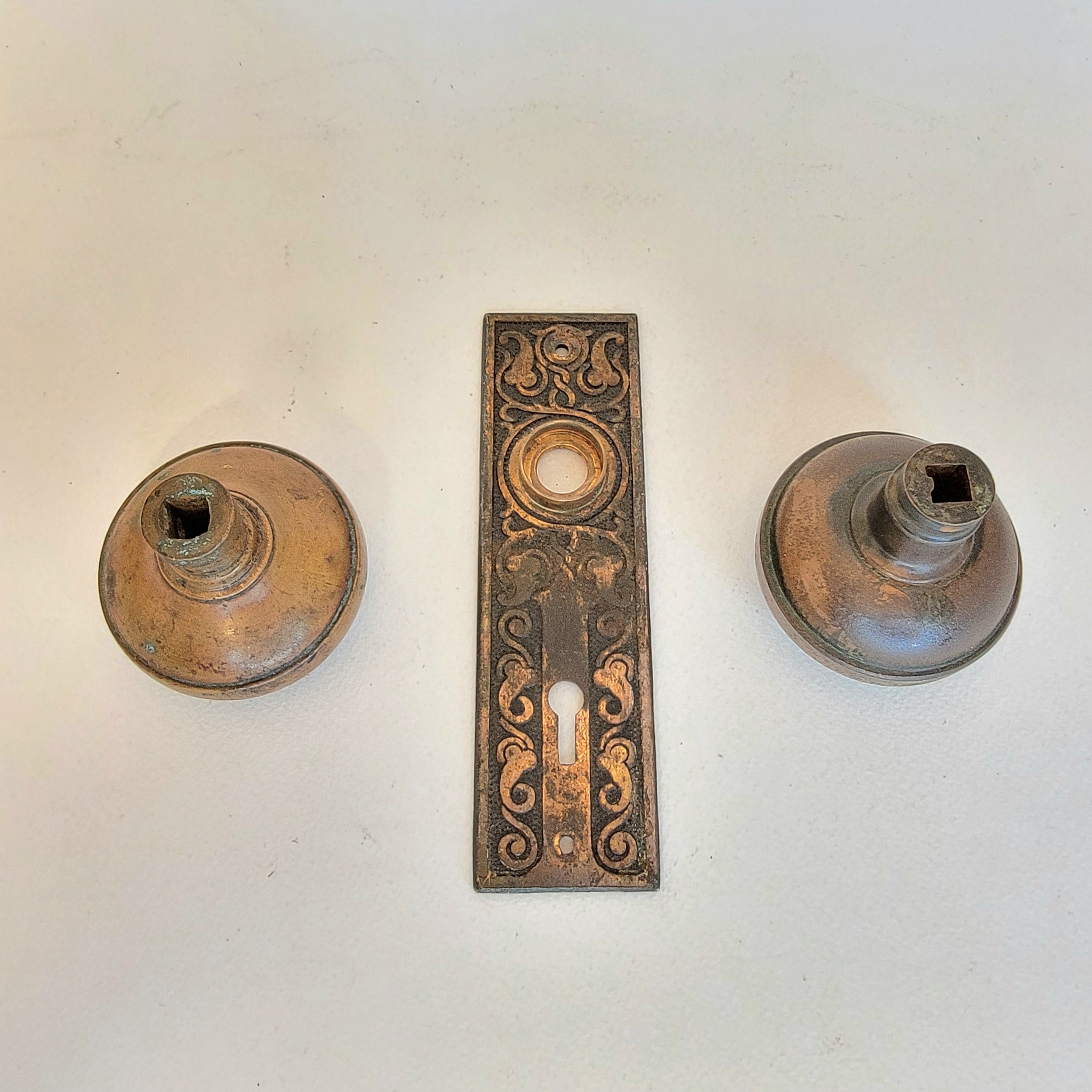 Antique Victorian Era Two Doorknobs One Escutcheon With Keyhole ...