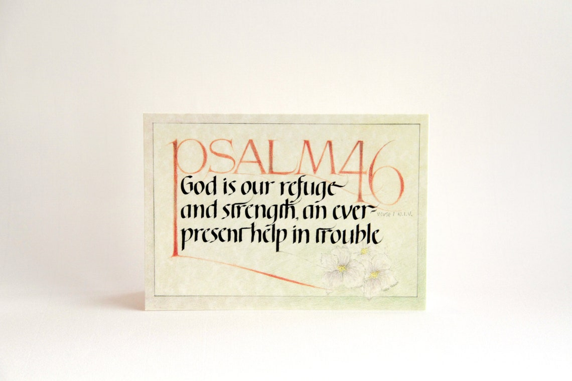 God is Our Refuge, Christian Hand Drawn Greeting Card With Scripture ...