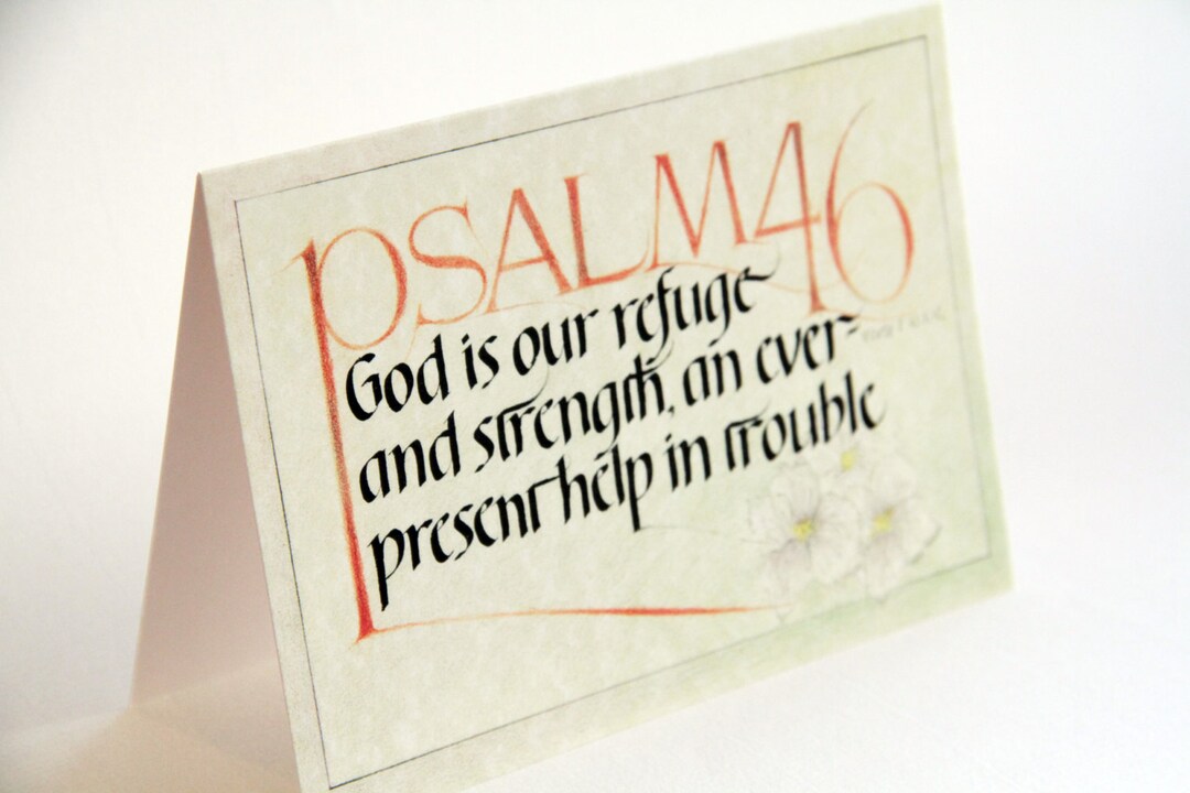 God is Our Refuge, Christian Hand Drawn Greeting Card With Scripture ...