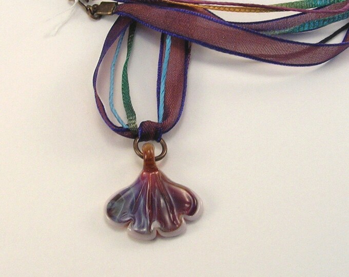 SALE Ginko Leaf Necklace Silk Ribbon Blue Aubergine Boro - Etsy