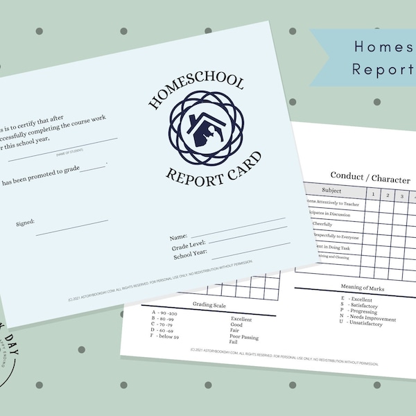 Homeschool Report Card - Etsy