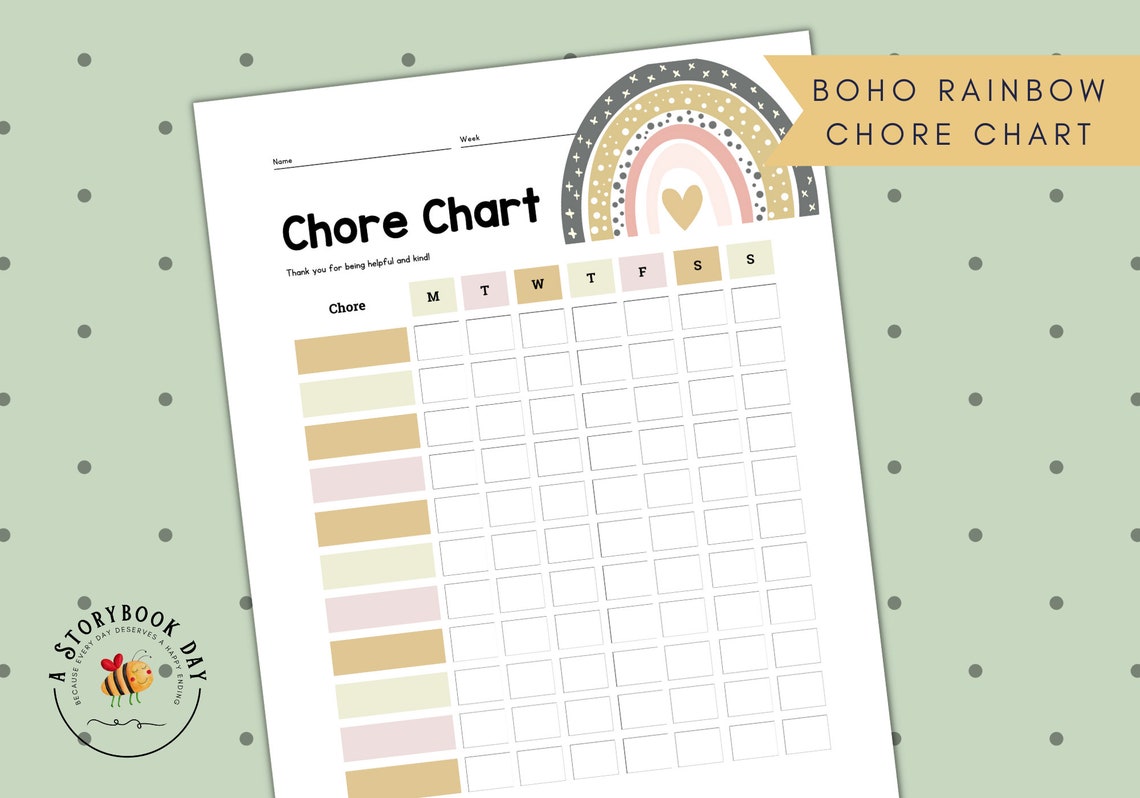 PDF: Boho Rainbows | Chore Chart for Girls | Printable | Reward Chart ...