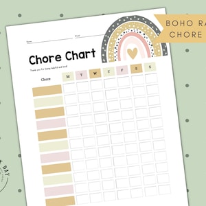 PDF: Boho Rainbows | Chore Chart for Girls | Printable | Reward Chart ...